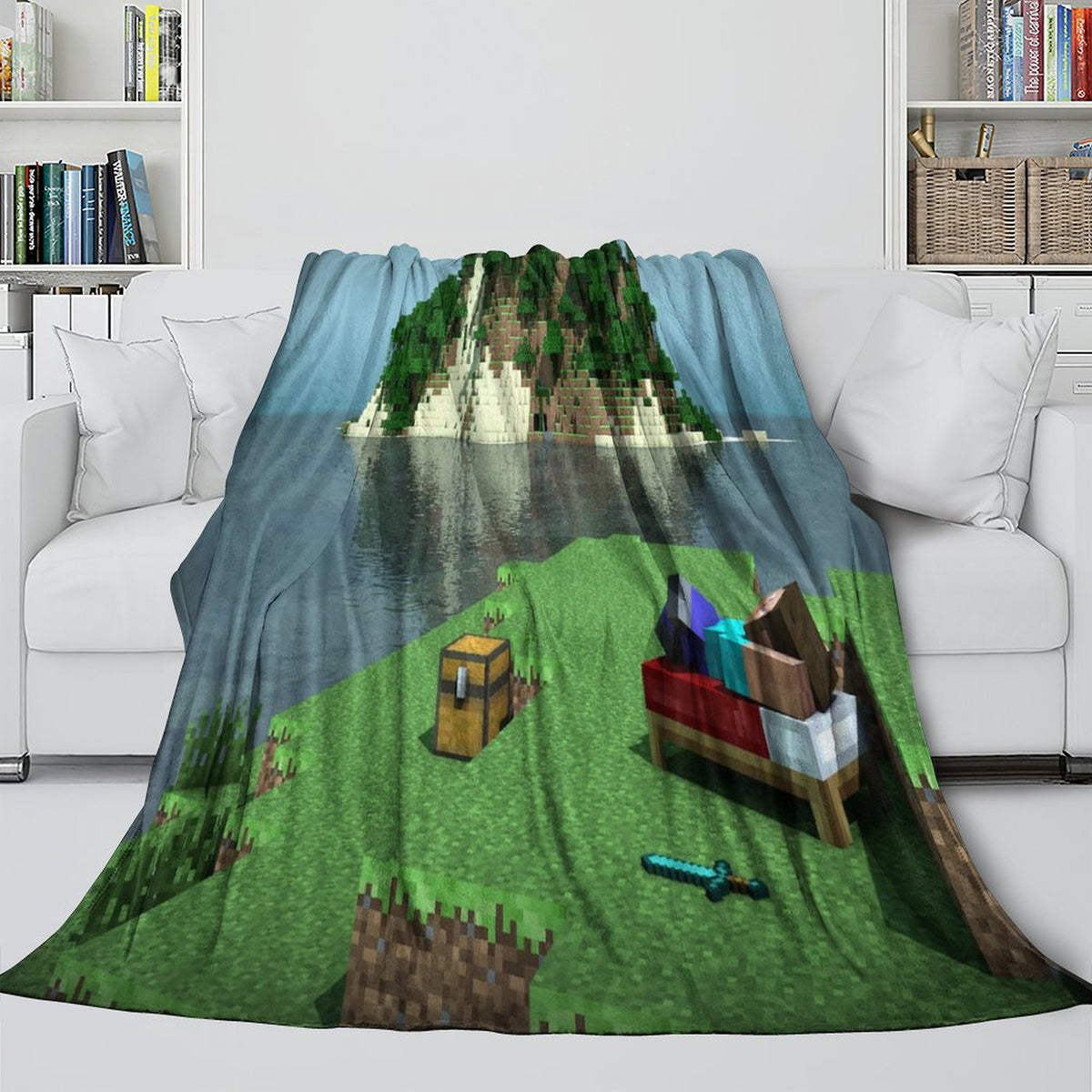 Game Pattern Minecraft Blanket Flannel Throw Room Decoration – ebuycosuk
