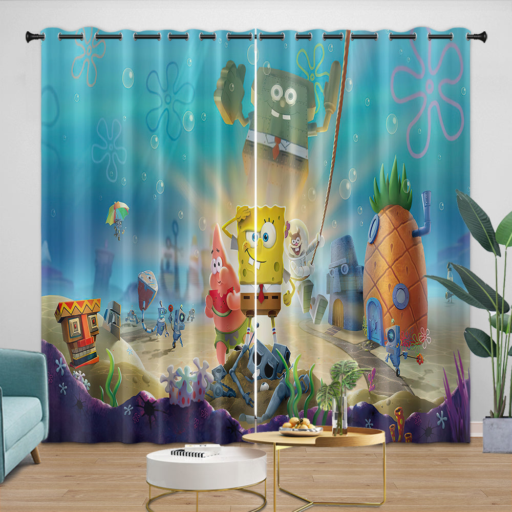 SpongeBob SquarePants Curtains Blackout Window Drapes Room Decoration ...