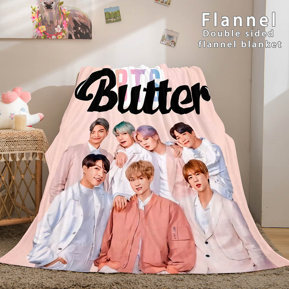 BTS Butter Bangtan Boys Dunelm Bedding Flannel Fleece Cospaly Blanket ...