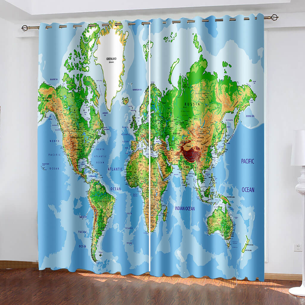 World Map Curtains Blackout Window Treatments Drapes for Room Decorati ...